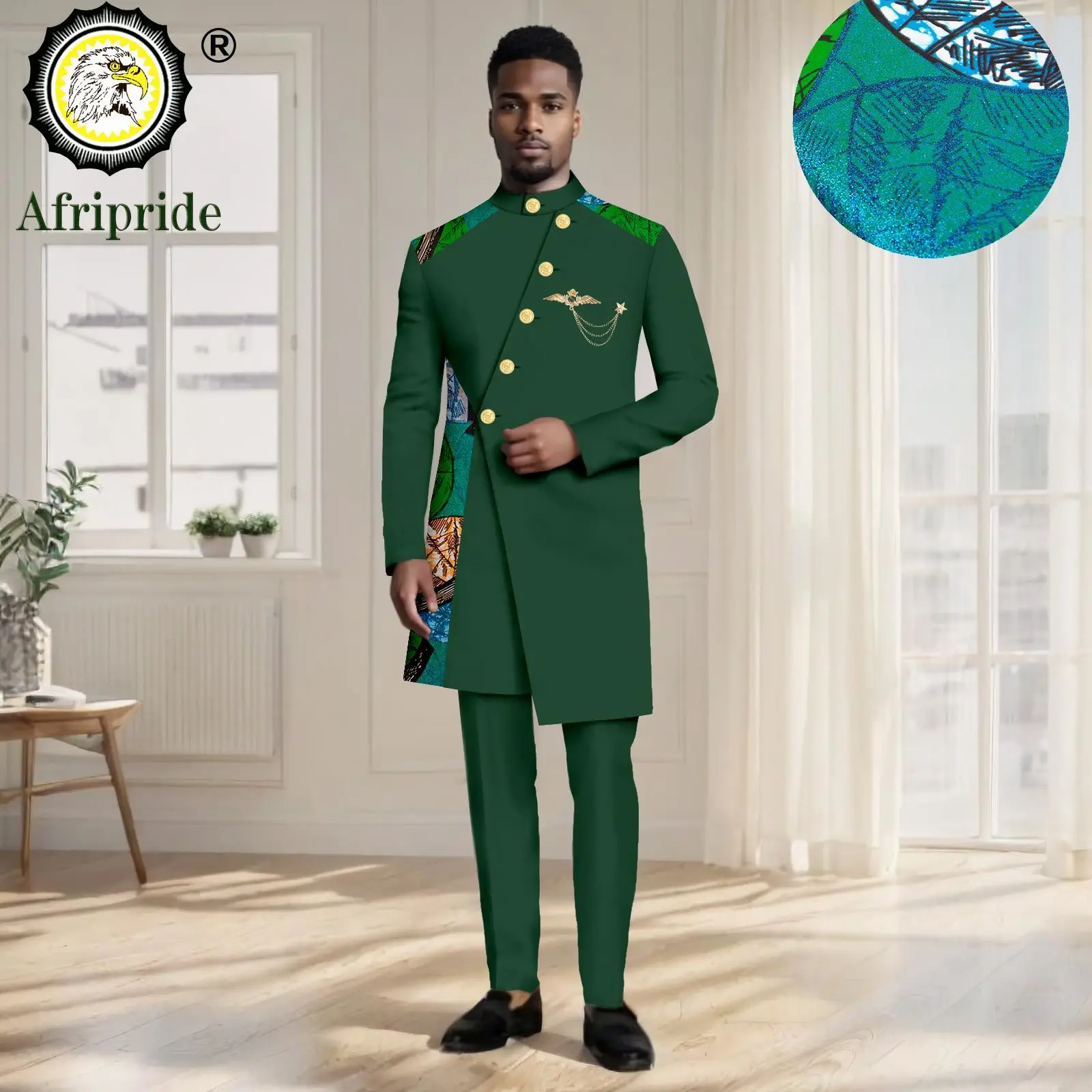 African Suits for Men Single Breasted Print Blazer and Pants 2 Piece ...